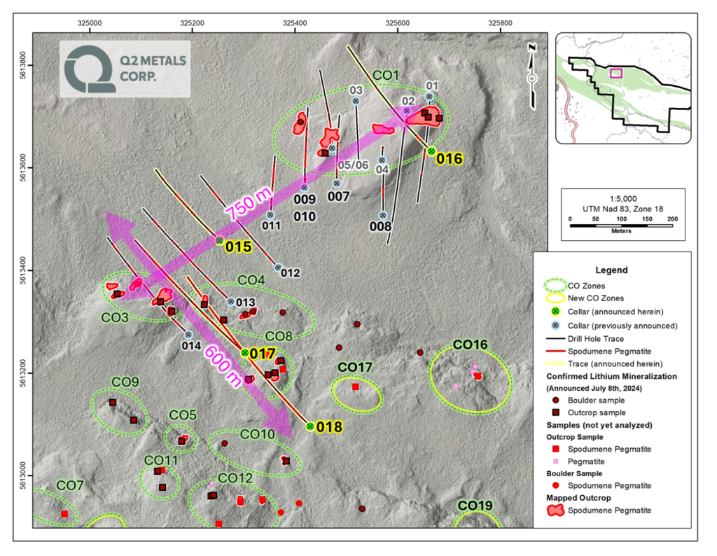 Q2 METALS DRILLS 215.6 METRE INTERVAL OF CONTINUOUS SPODUMENE-PEGMATITE ...